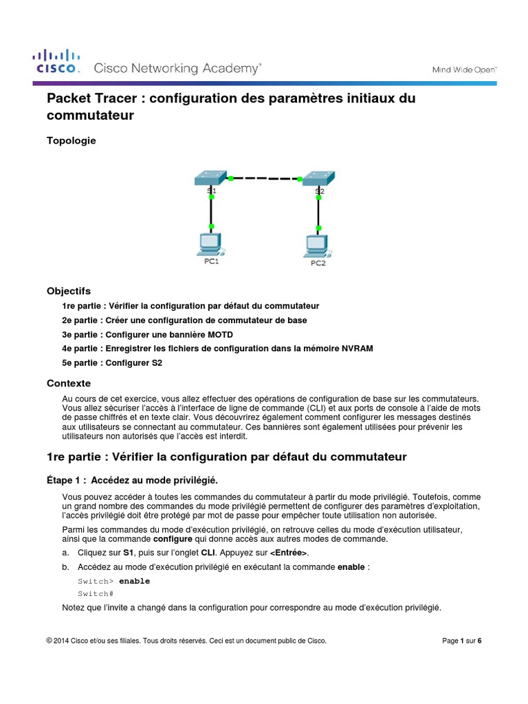 2.2.3.3 Packet Tracer - Configuring Initial Switch Settings Instructions | PDF | Mot de passe ...