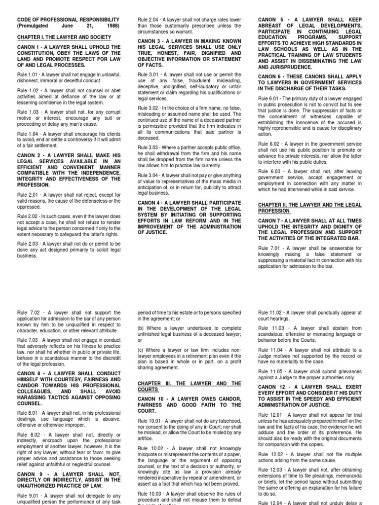 Code of Professional Responsibility | PDF | Practice Of Law | Lawyer