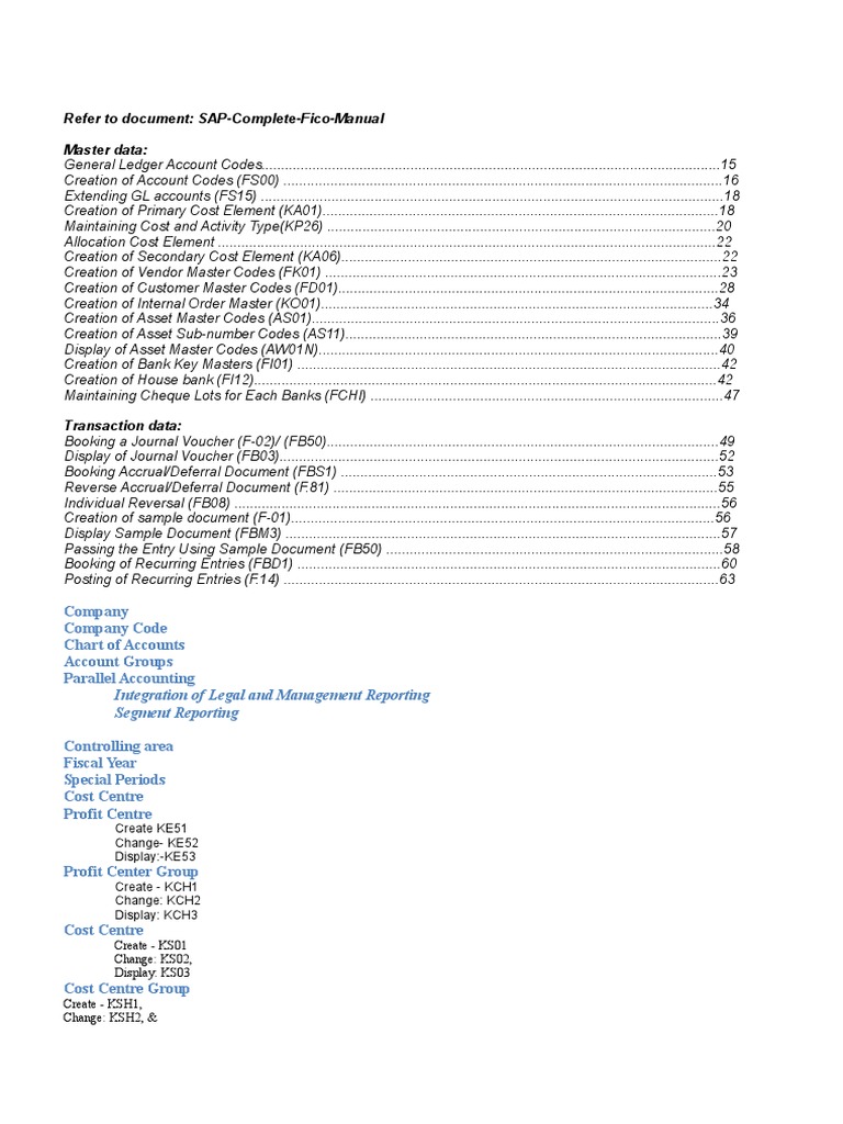 Refer To Document: SAP-Complete-Fico-Manual Master Data | PDF | Debits ...