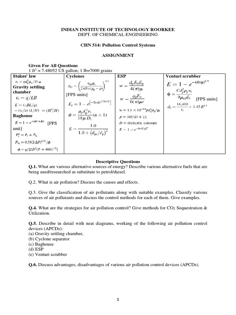 Assignment (Air Pollution) | PDF | Chemical Engineering | Physical ...