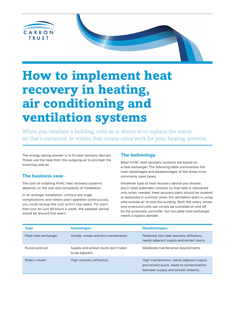 Implementing HVAC Heat Recovery Systems | PDF | Duct (Flow) | Heat ...