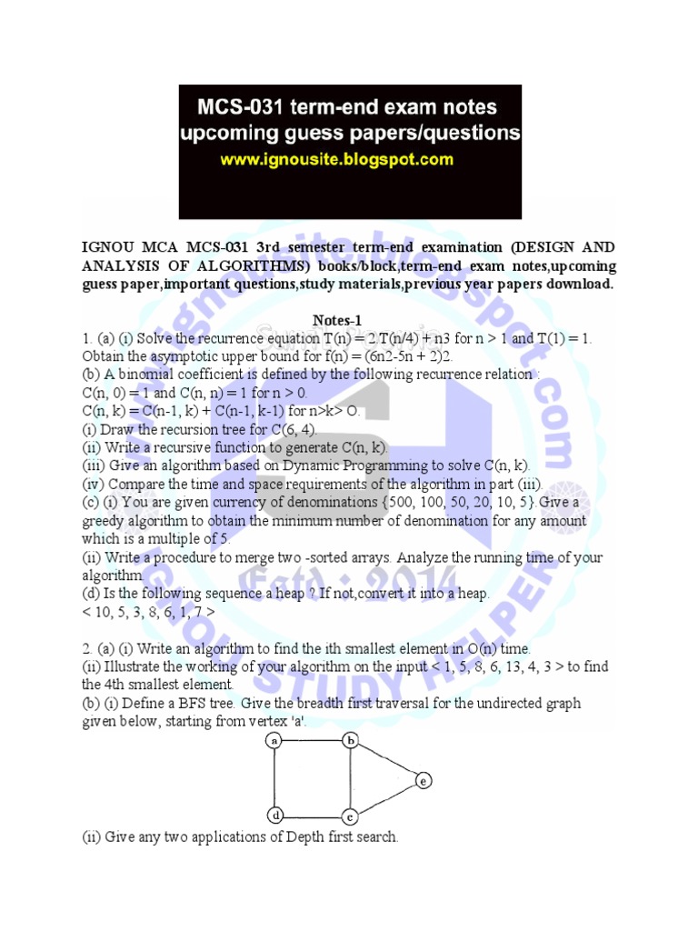 MCS 031 Notes | PDF | Time Complexity | Recurrence Relation