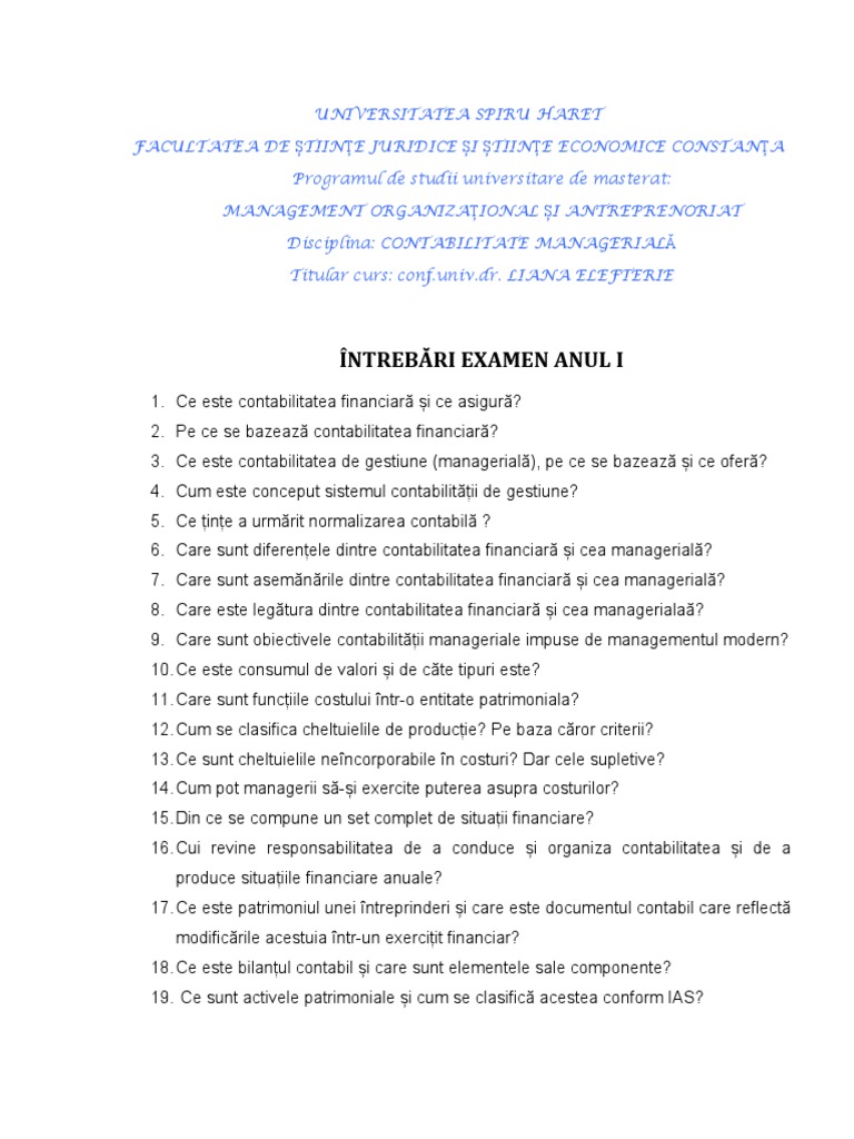 Subiecte Contabilitate Manageriala | PDF