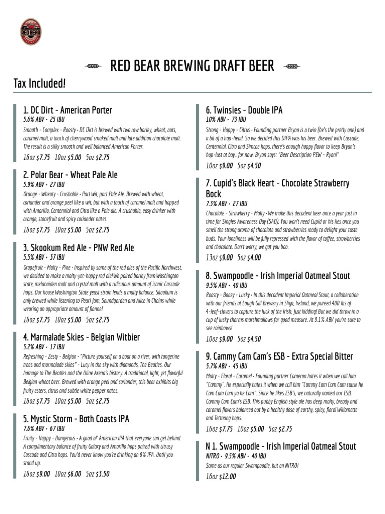 Red BearBrewing Draft Beer | PDF | Ale | Beer