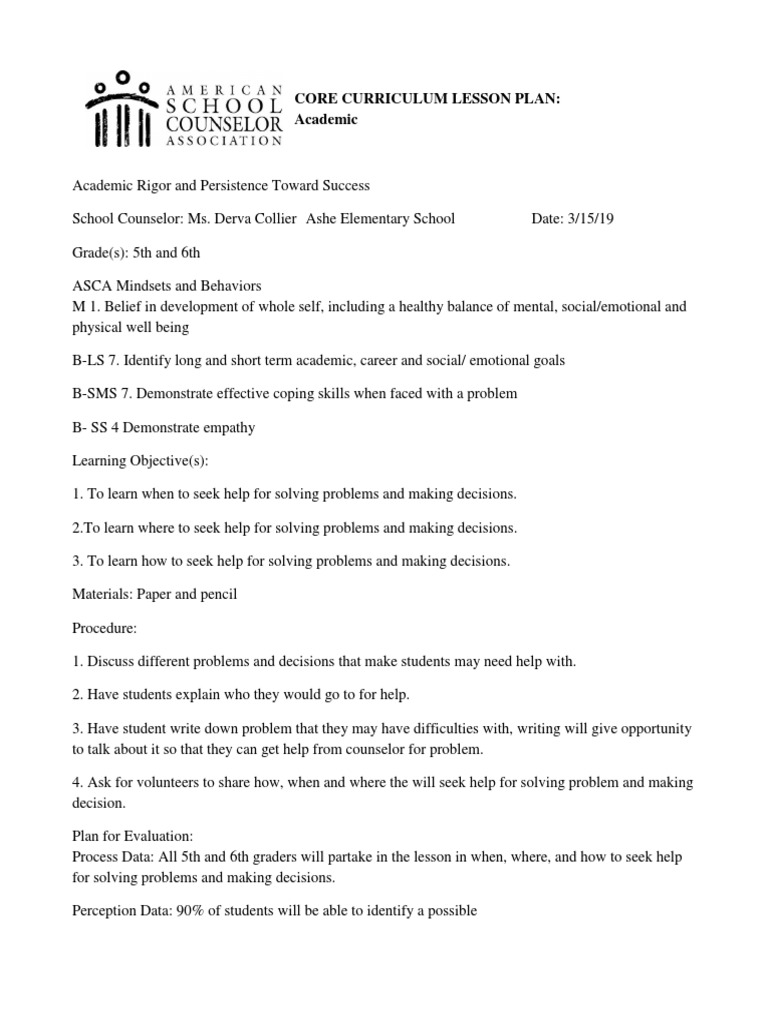 Core Curriculum Lesson Plan: Academic | PDF