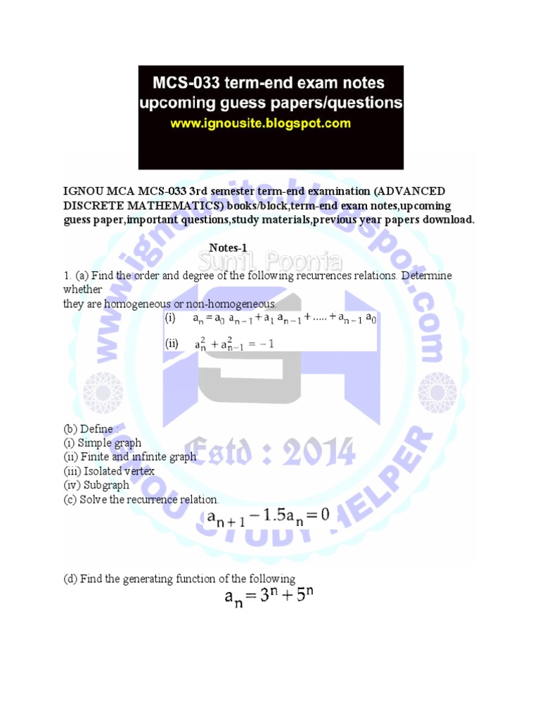 MCS 033 Notes | PDF | Recurrence Relation | Discrete Mathematics