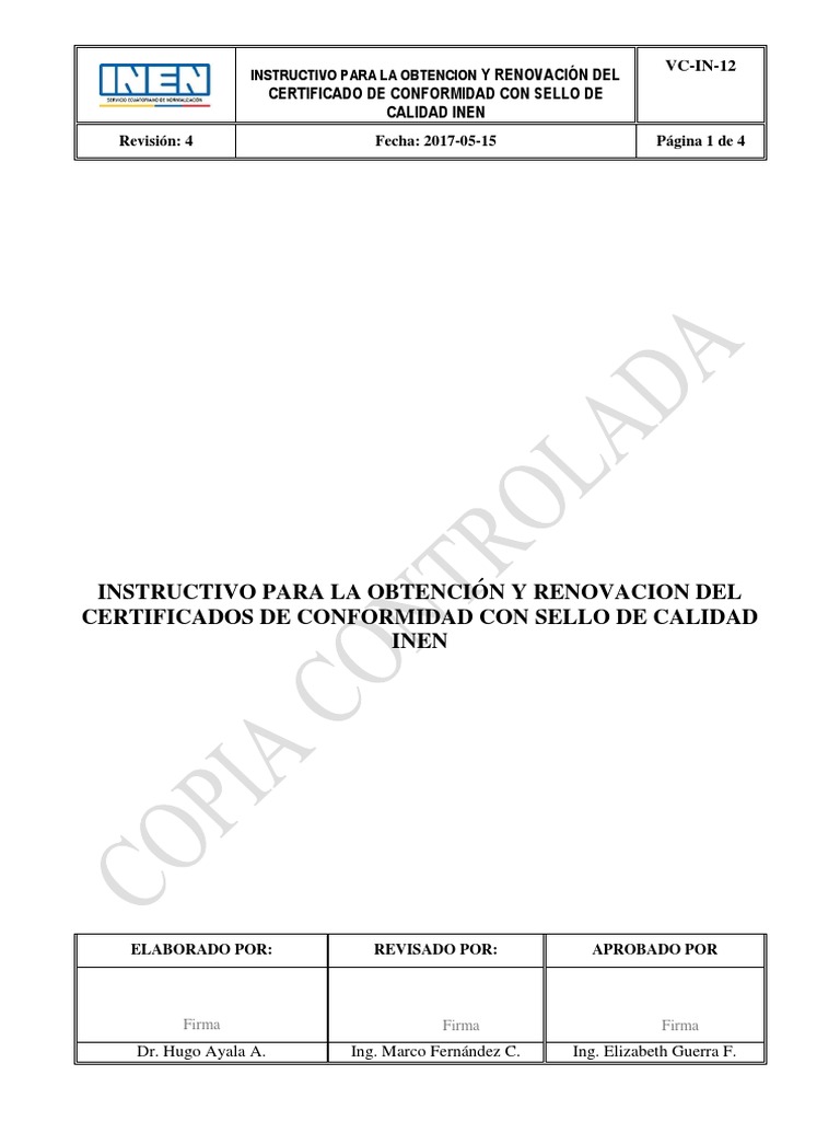 VC in 12 Obtencion de Sello INEN 2017-05-15 | PDF | Calibración ...