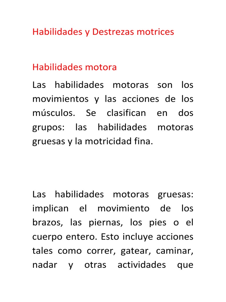 Habilidades y Destrezas Motrices | PDF