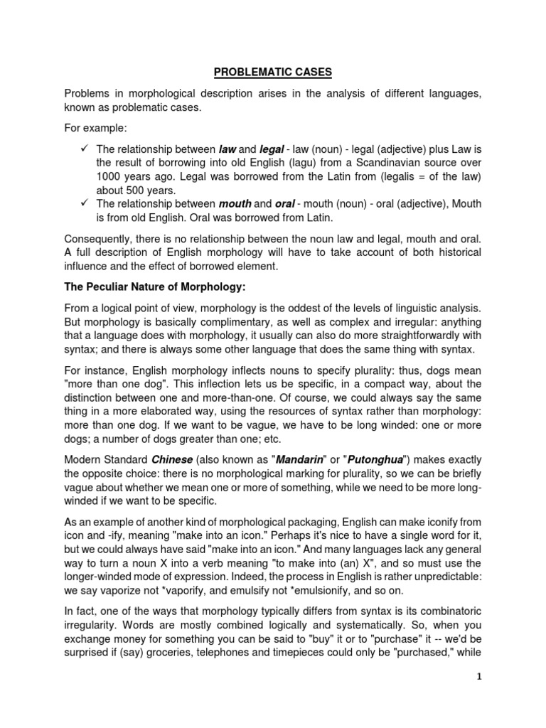 Problematic Cases | PDF | Morphology (Linguistics) | English Language