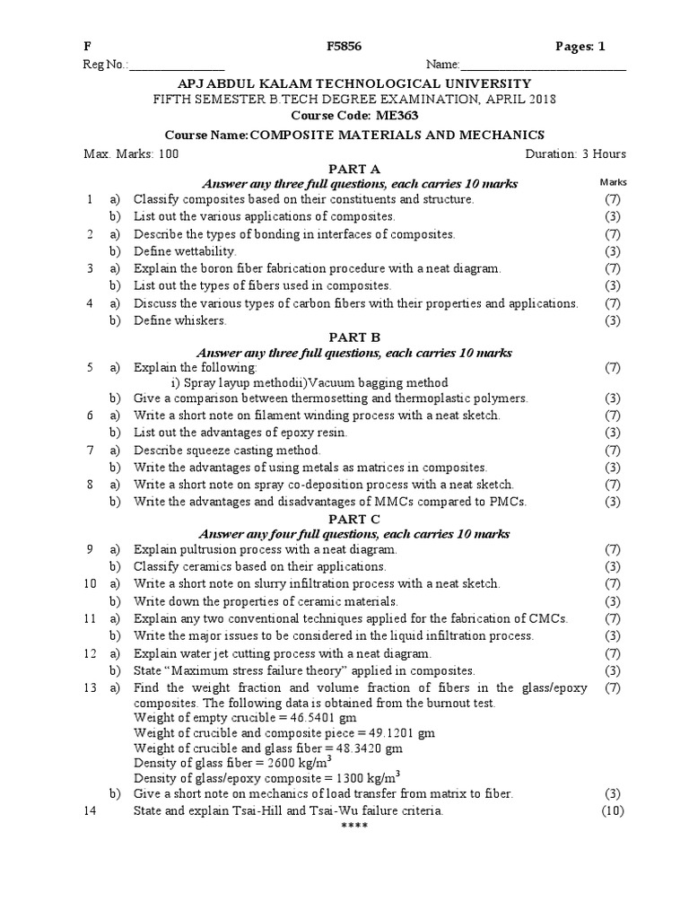 Answer Any Three Full Questions, Each Carries 10 Marks: Reg No.: - Name | PDF | Boron ...