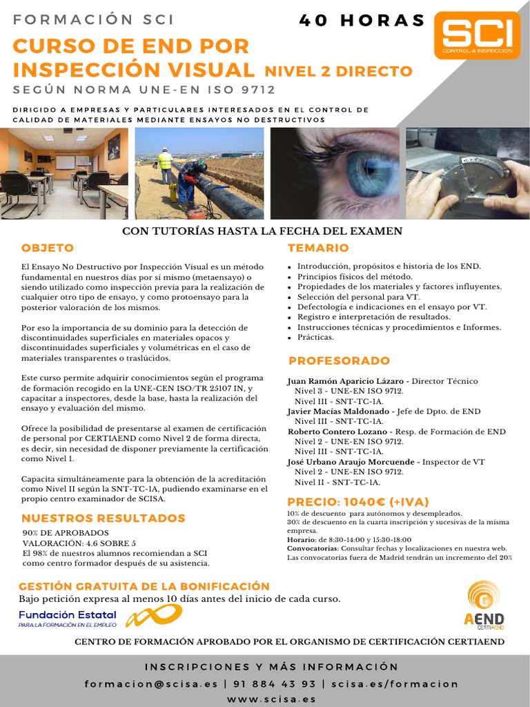 Curso END: Inspección Visual en Madrid | PDF | Pruebas no destructivas