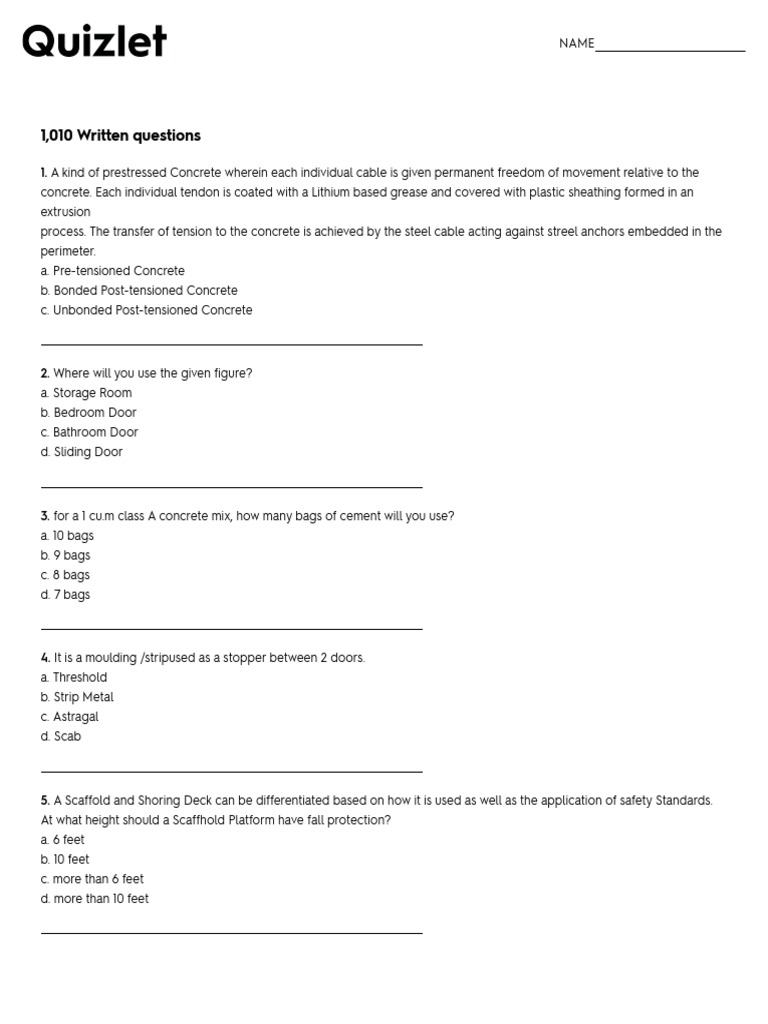 BT Questionnaire PDF | PDF | Prestressed Concrete | Door