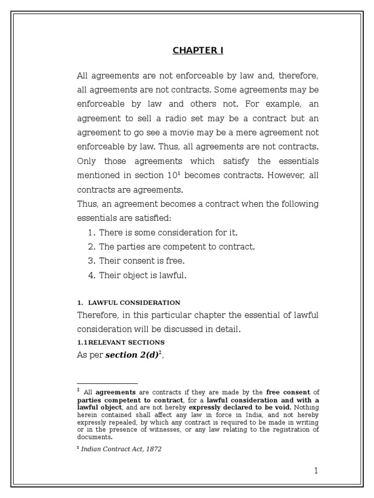 Lawful Consideration as an Essential Element of a Contract | PDF ...
