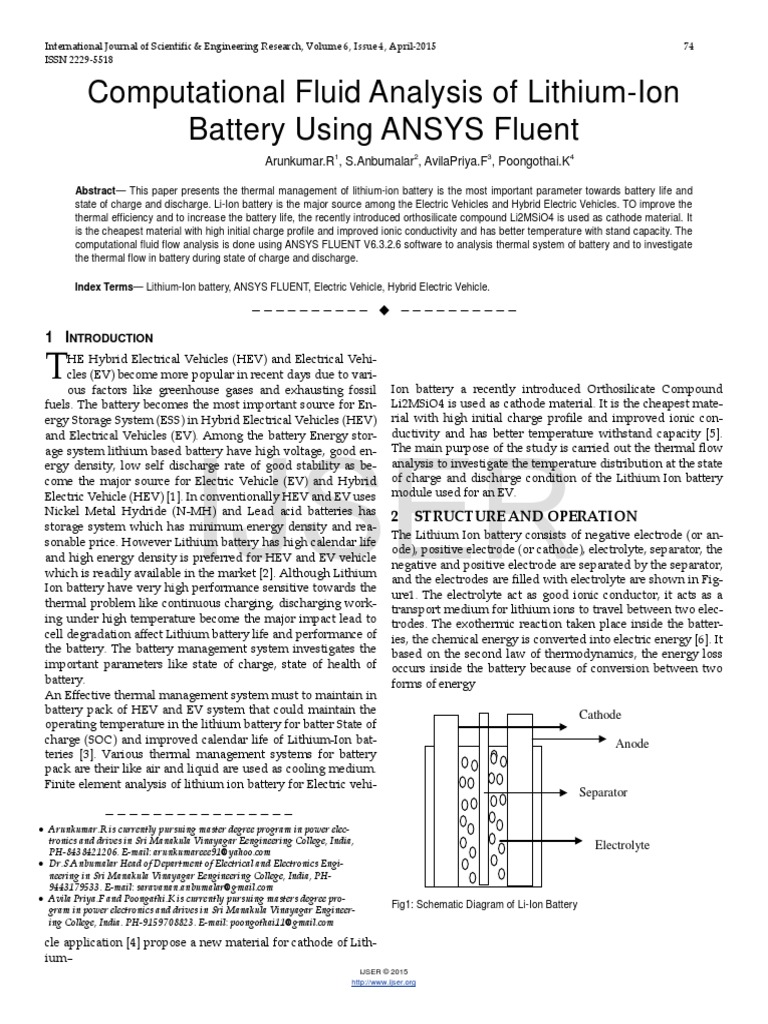 Computational Fluid Analysis of Lithium Ion Battery Using ANSYS Fluent ...