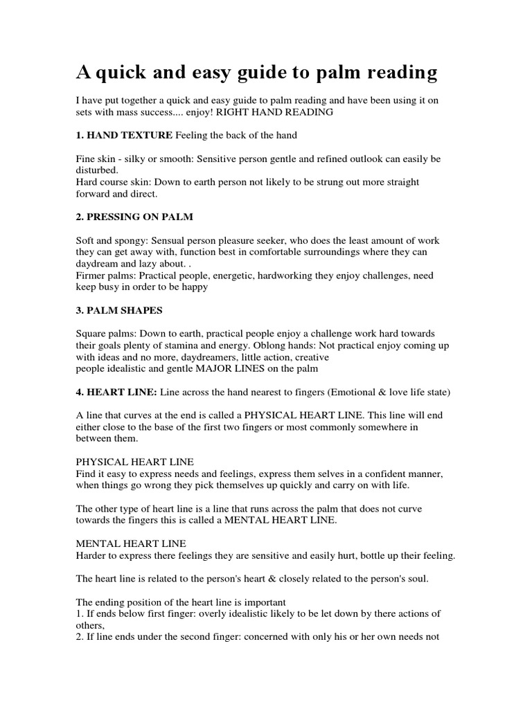 A Quick and Easy Guide To Palm Reading | PDF | Hand | Emotions