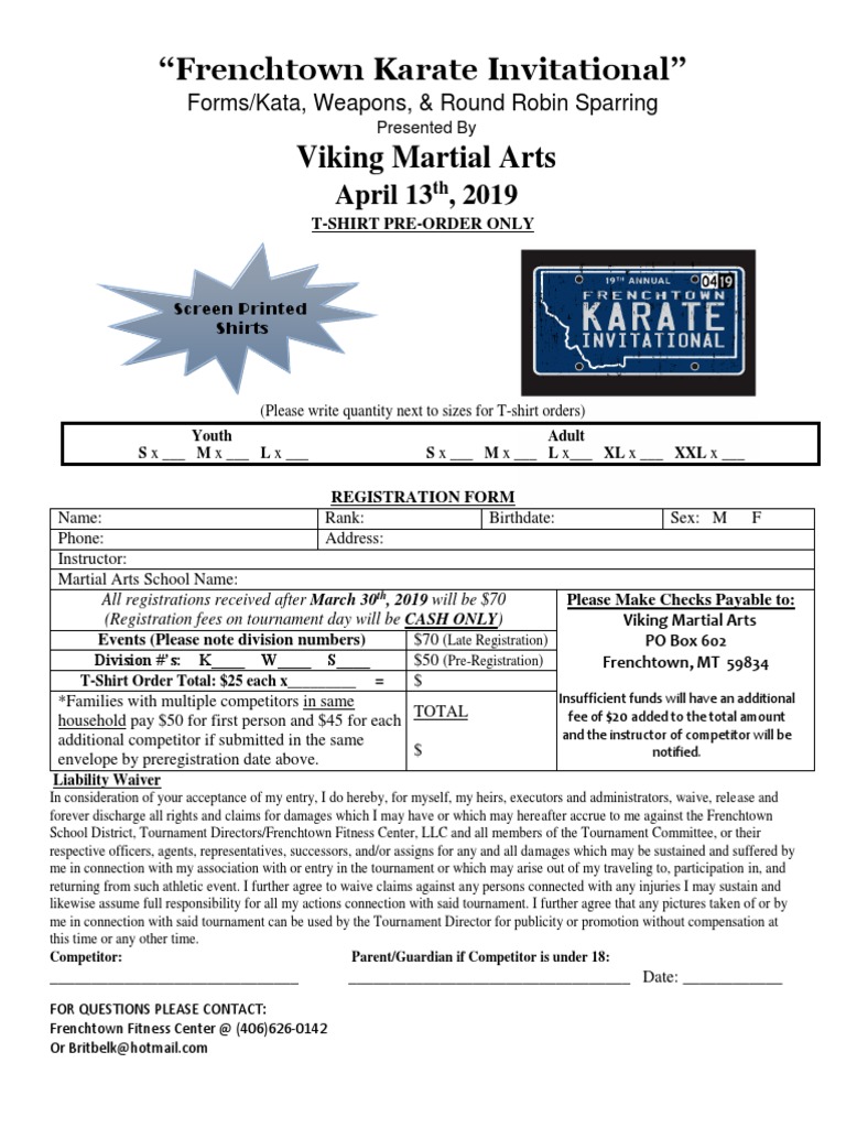 2019 Tournament Reg Form | PDF | Combat Sports | Sports