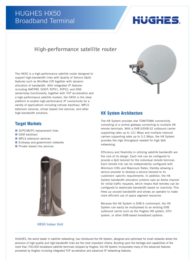 Hughes Hx50 Broadband Terminal: High-Performance Satellite Router | PDF ...