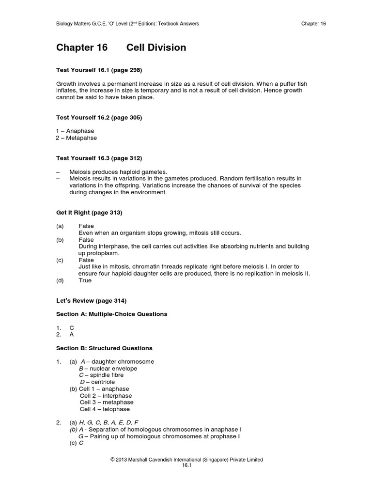 Cell Division: Test Yourself 16.1 (Page 298) | PDF | Meiosis | Mitosis