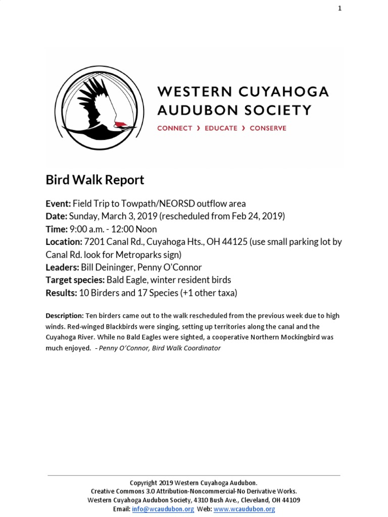Field Trip To Towpath NEORSD Outflow Area On Sunday, March 3, 2019 ...