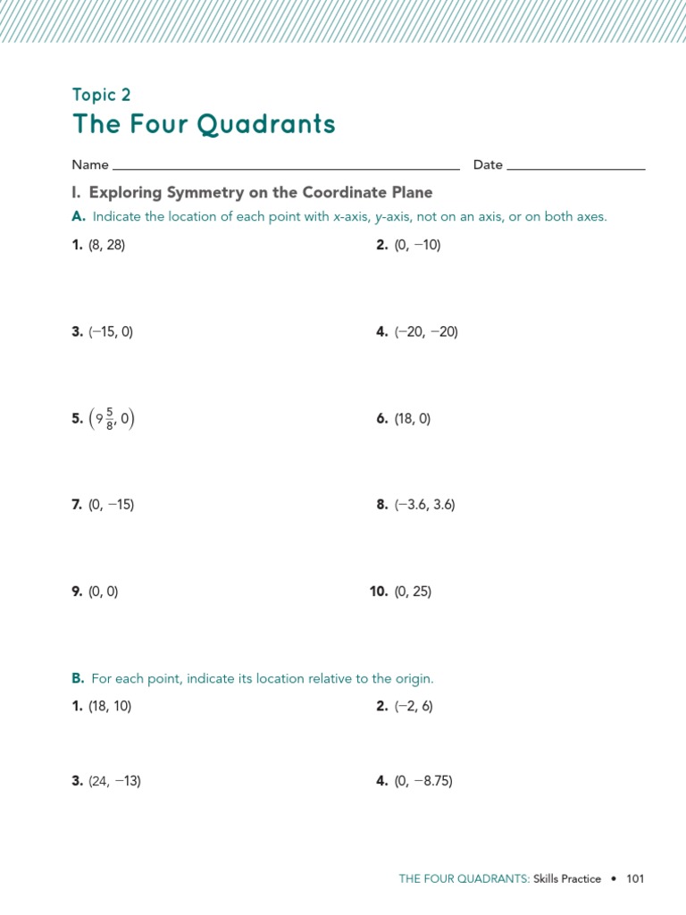 CL The Four Quadrants Skills Practice | PDF | Cartesian Coordinate ...
