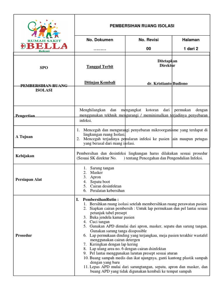 SPO Pembersihan Ruang Isolasi | PDF | Griya & Taman