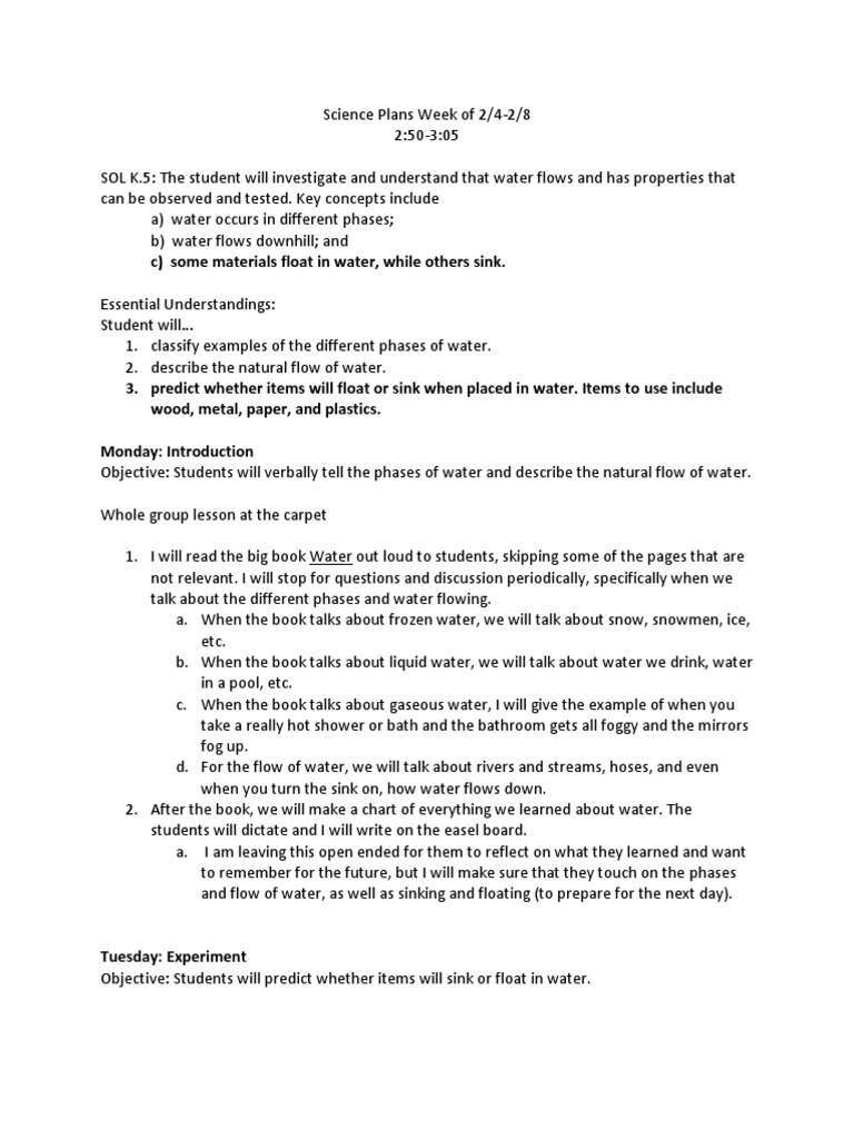 Science Plans 2 4-2 8 | PDF | Water | Cognition