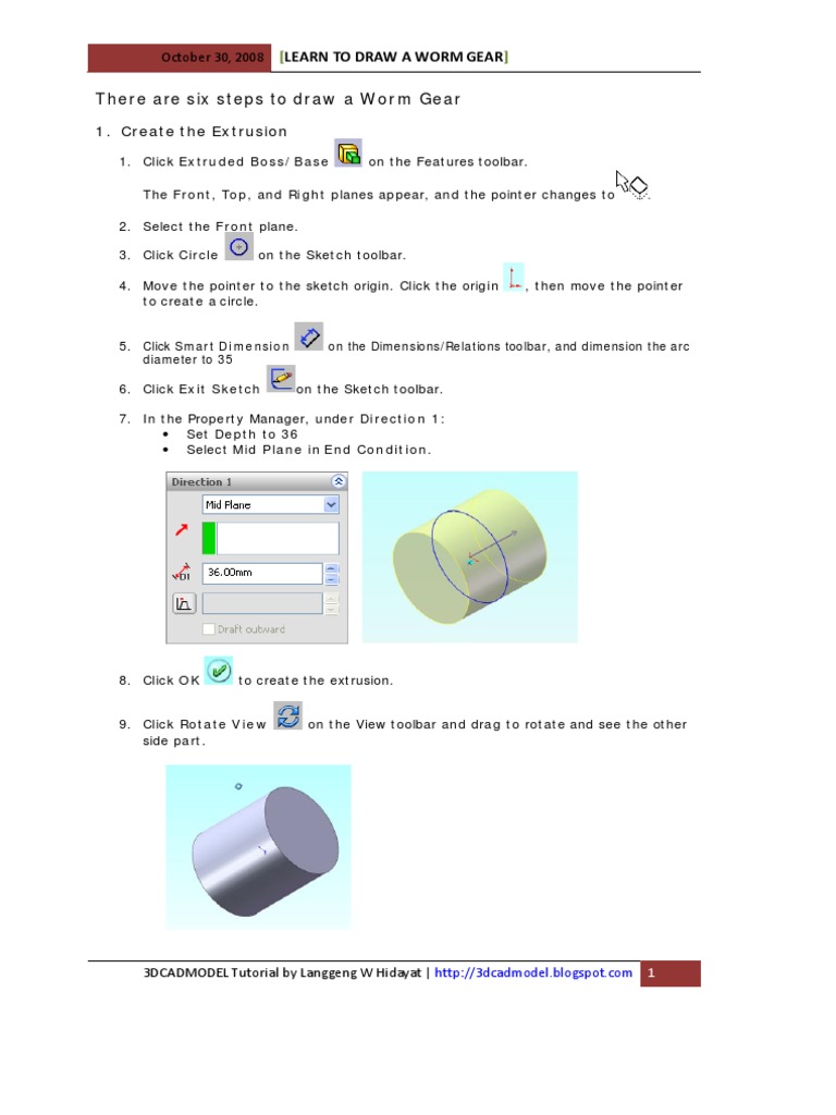Learn To Draw A Worm Gear There Are Six Steps To Draw A Worm Gear | PDF ...