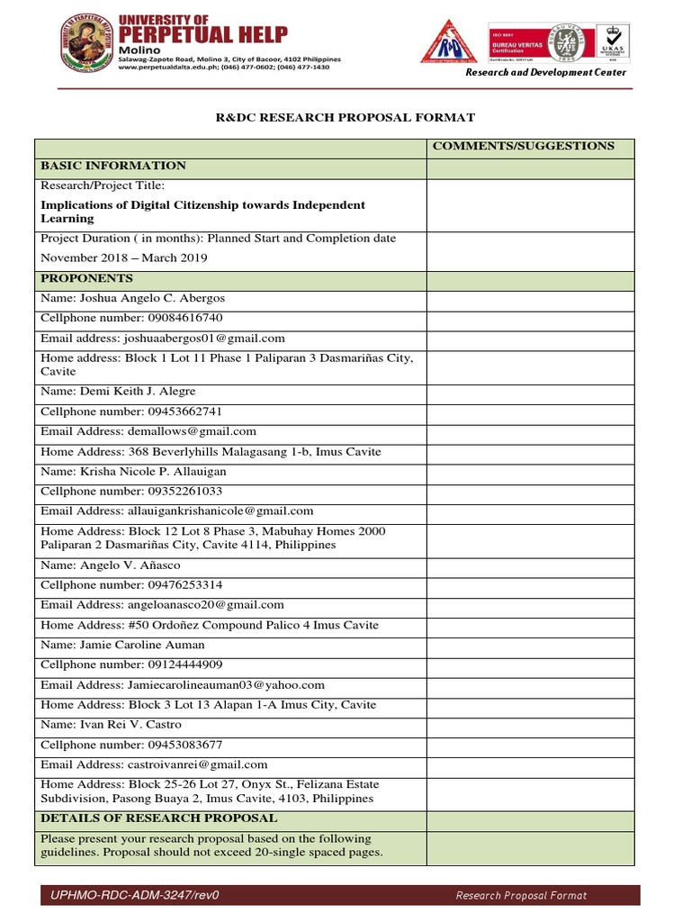 RDC Research Proposal Format Modified | PDF | Affect (Psychology ...