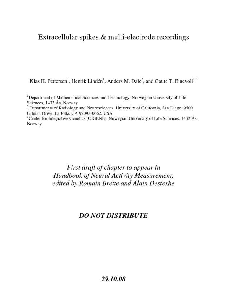 Extracellular Spikes and Multi-Electrode Recordings | PDF | Pyramidal ...
