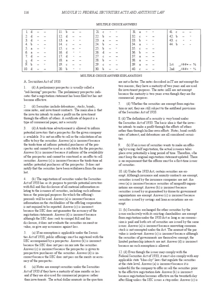 Module 22 Federal Securities Acts and Antitrust Law: A. Securities Act ...