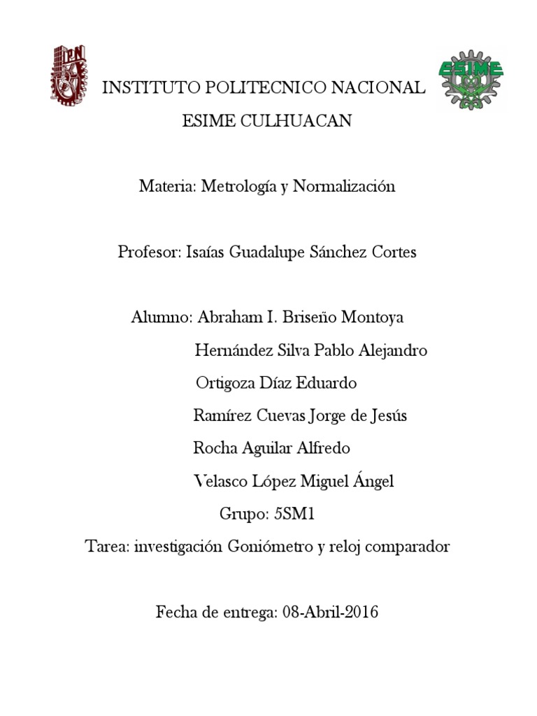 Partes del Reloj Comparador y Goniómetro | PDF | Instrumento de ...