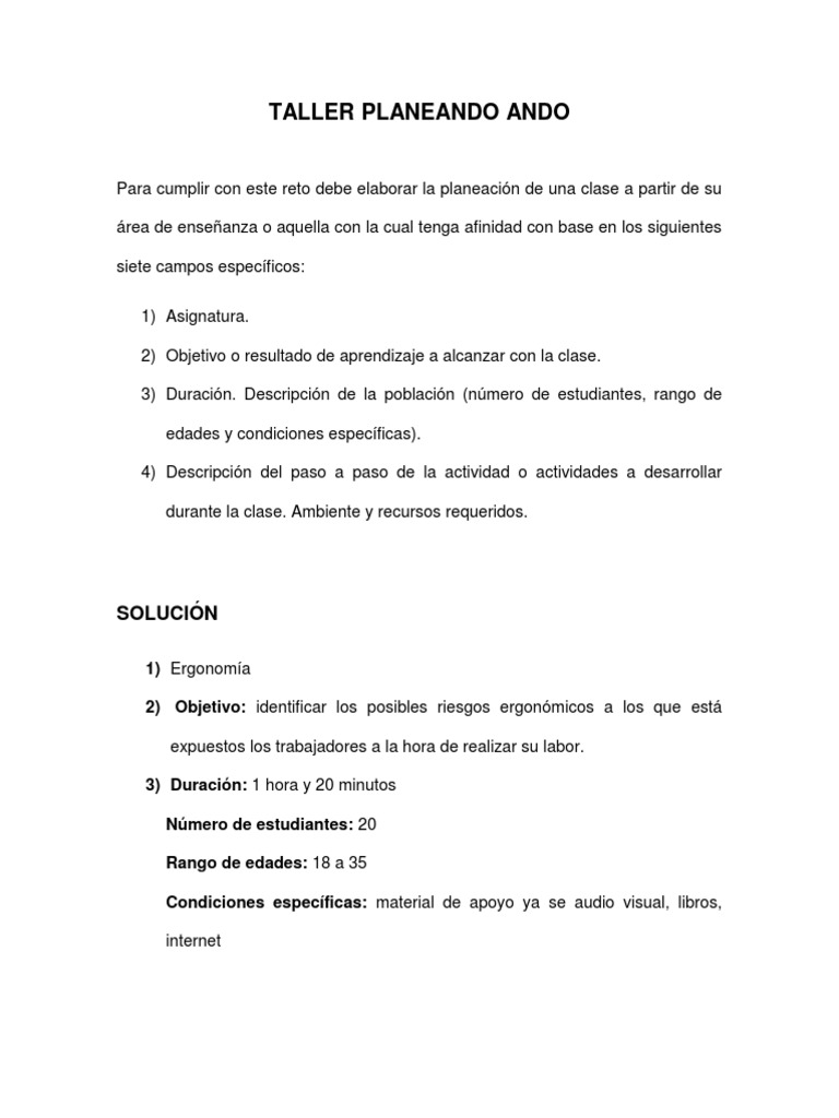 Taller Planeando Ando | PDF | Factores humanos y ergonomía | Planificación