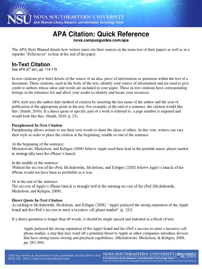 APA Citation: Quick Reference | PDF | Digital Object Identifier | Citation