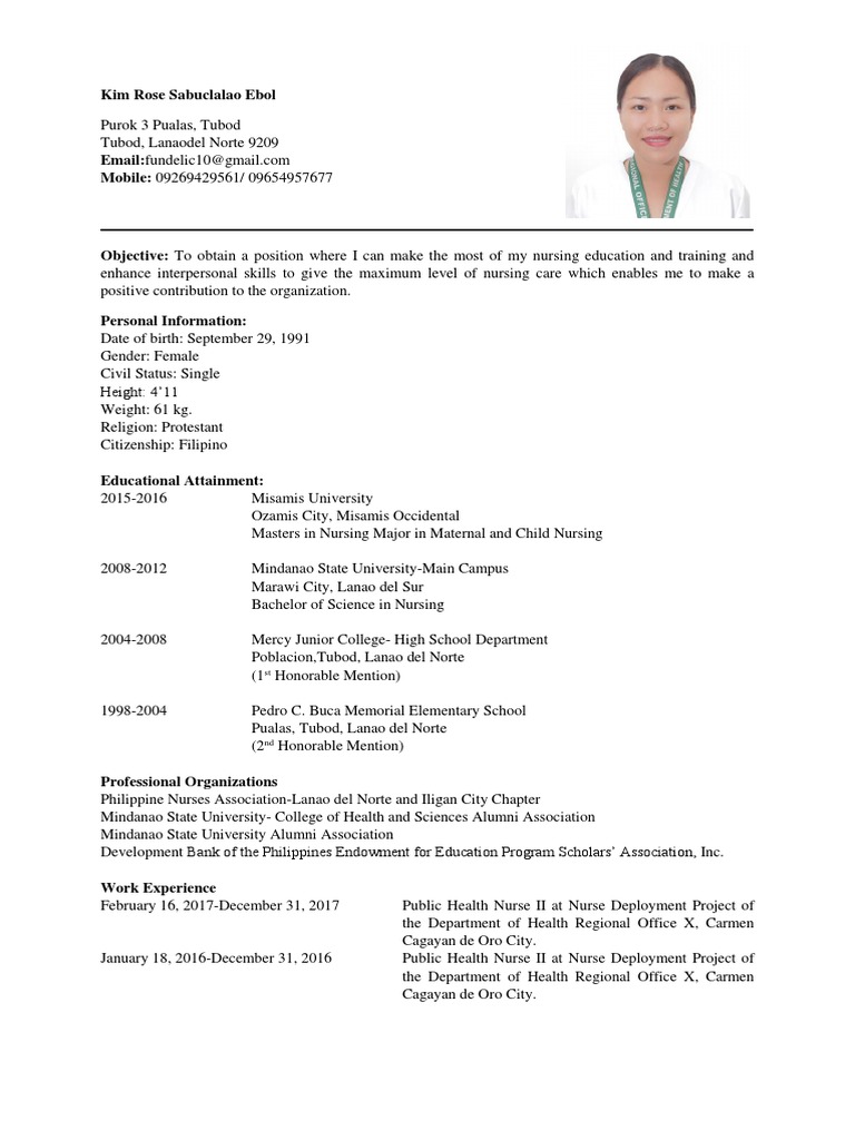 Example Resume | PDF | Mindanao | Nursing