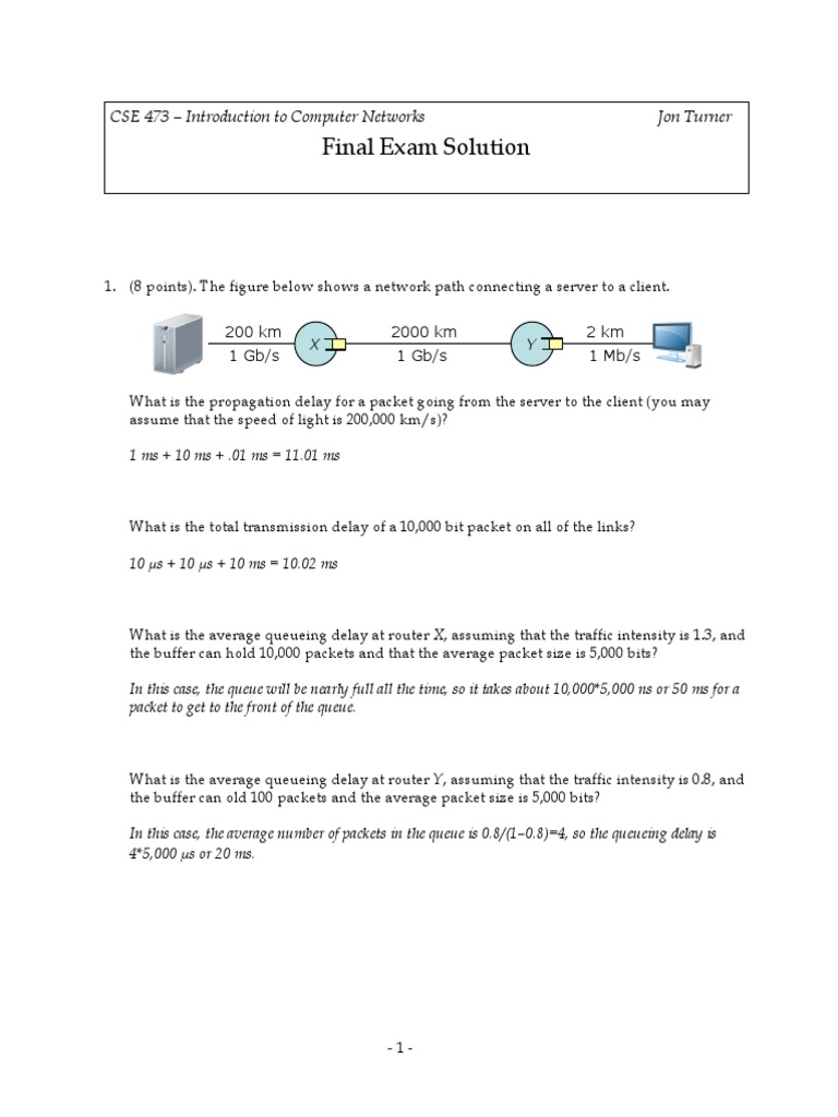 Final Exam Solution: CSE 473 - Introduction To Computer Networks Jon Turner | PDF | Transmission ...