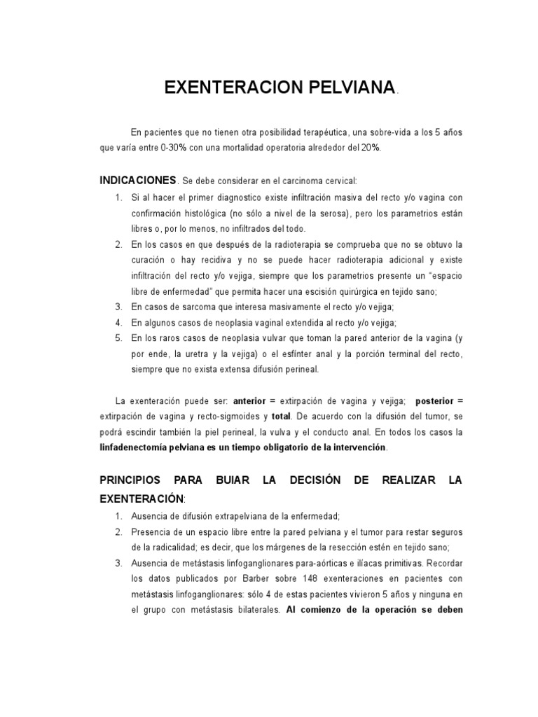 Exenteración Pelviana. | PDF | Vagina | Abdomen