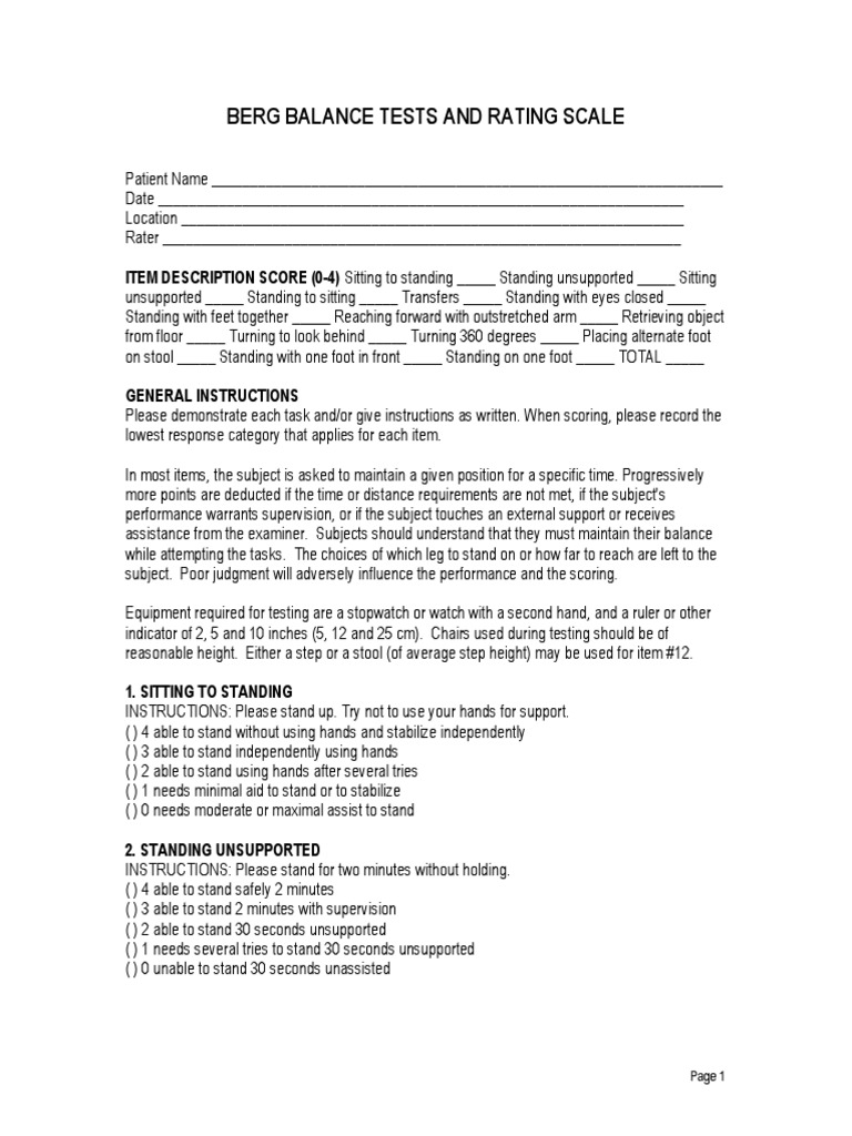 FP Berg Balance Scale | PDF | Chair | Foot