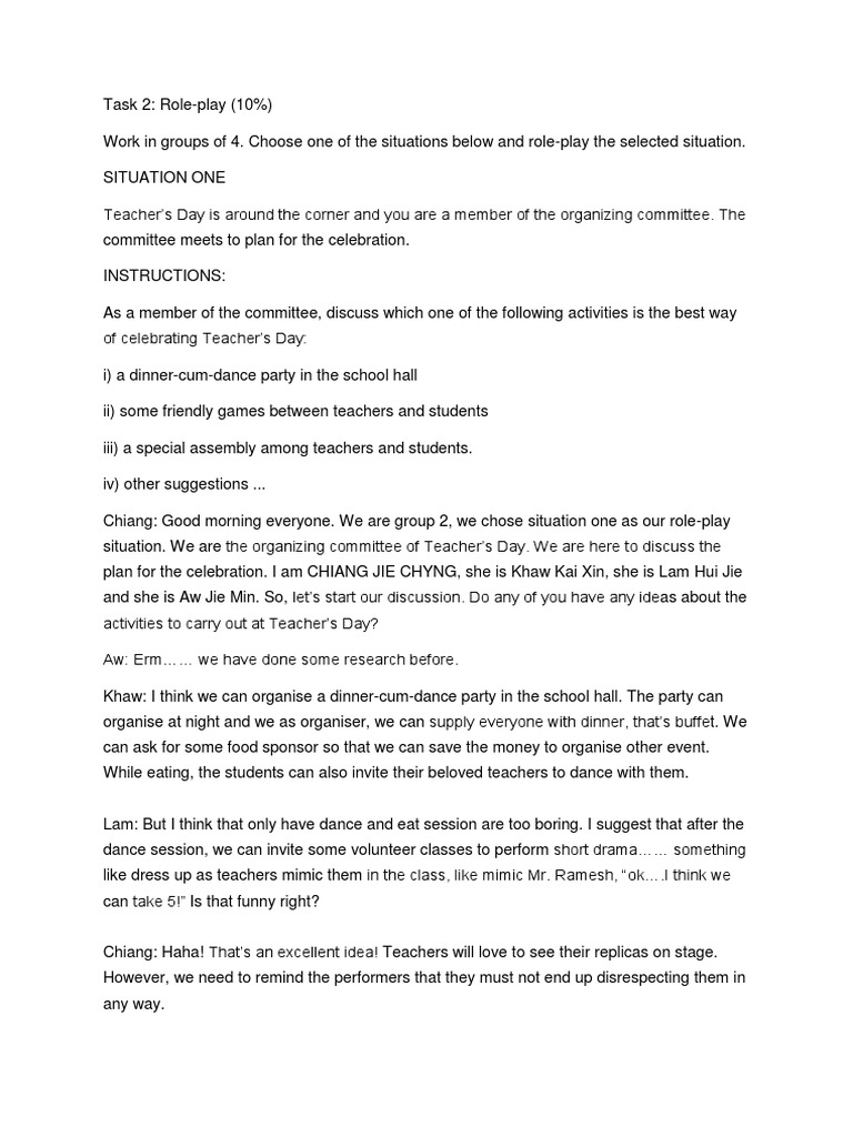 Role Play Script | PDF | Dances | Leisure