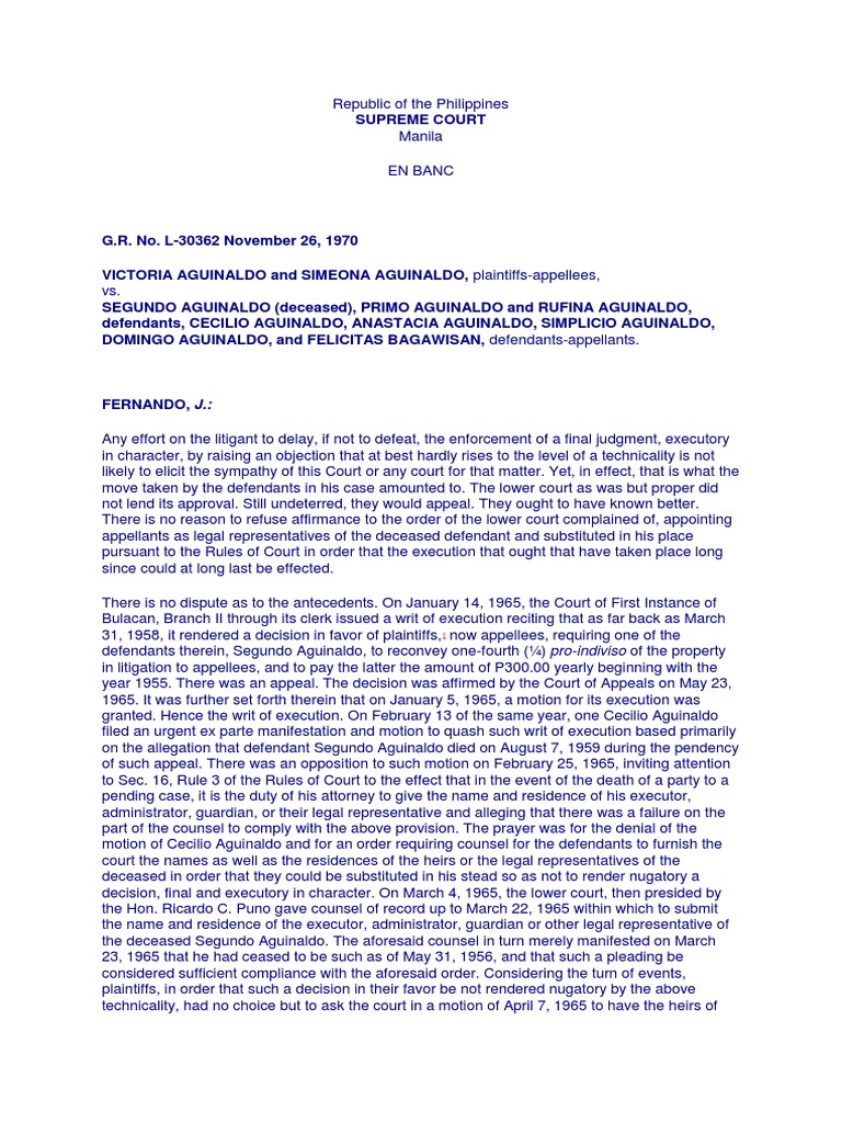 Aguinaldo Case: Supreme Court Ruling | PDF | Judgment (Law) | Lawsuit
