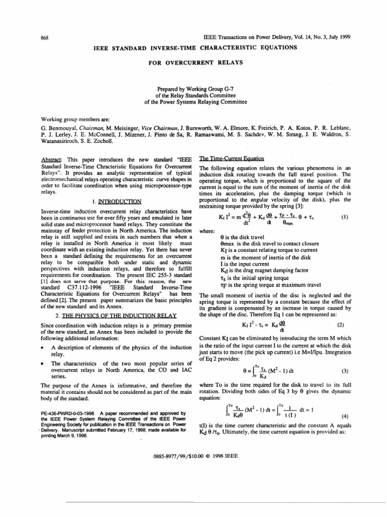 J. J. J. J.: Ieee Standard Inverse-Time Characteristic Equations For Overcurrent Relays | PDF ...