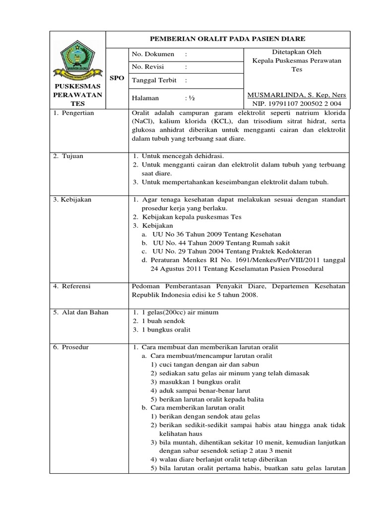 SOP Pemberian Oralit | PDF