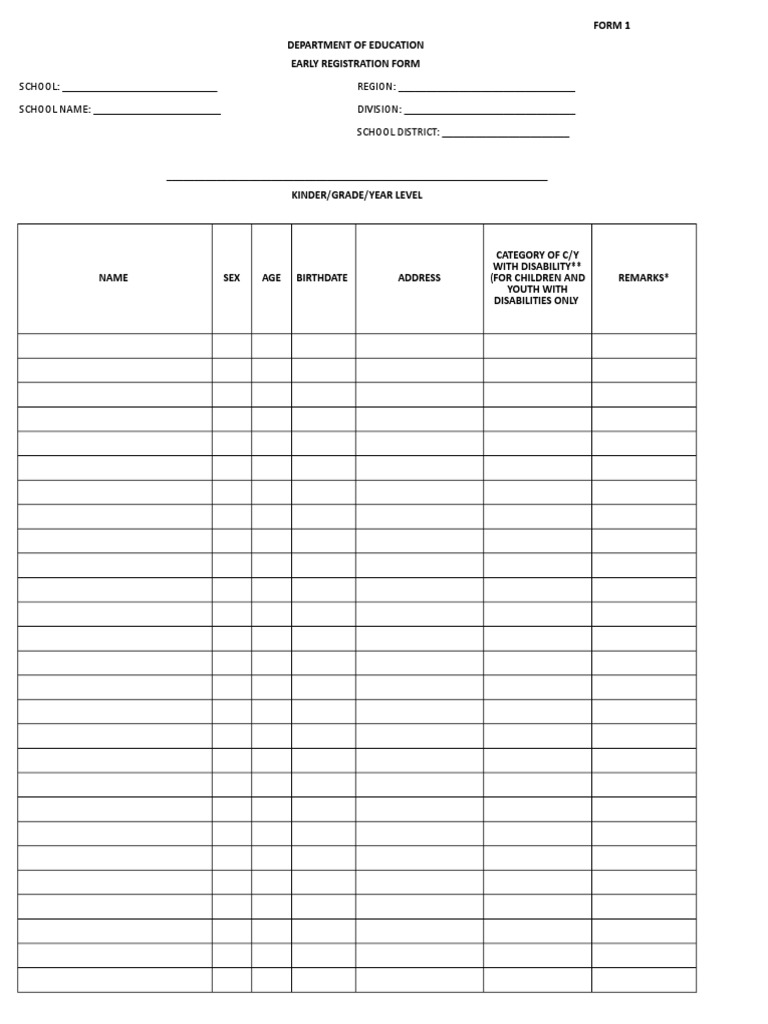 2019 Early Registration Template | Download Free PDF | Special ...
