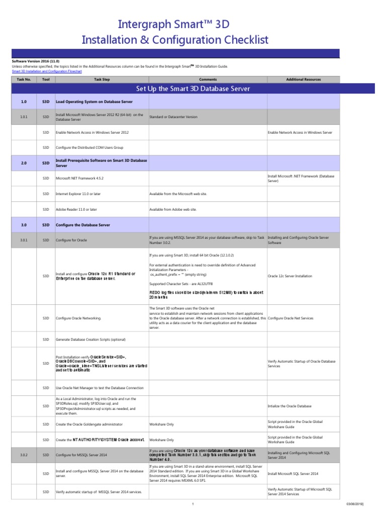 Intergraph Smart™ 3D Installation & Configuration Checklist | Download Free PDF | Oracle ...