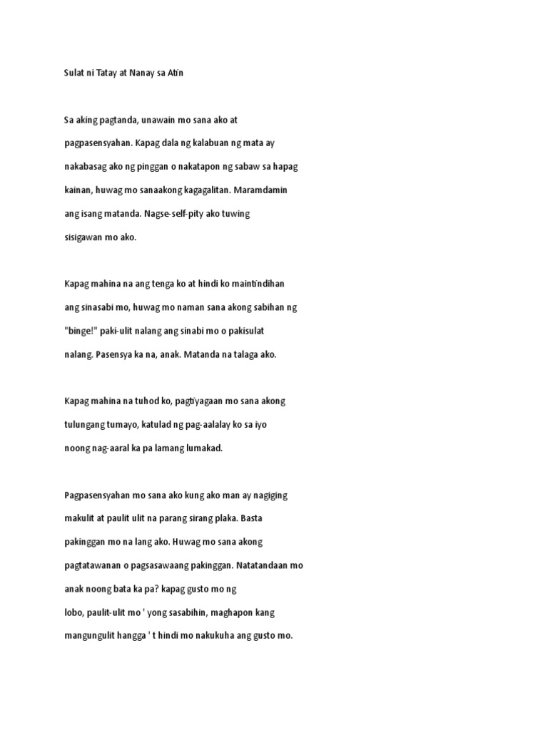 Sulat Ni Tatay at Nanay | PDF