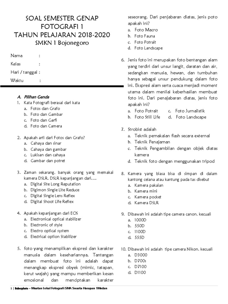 Soal Latihan Fotografi - Multimedia | PDF
