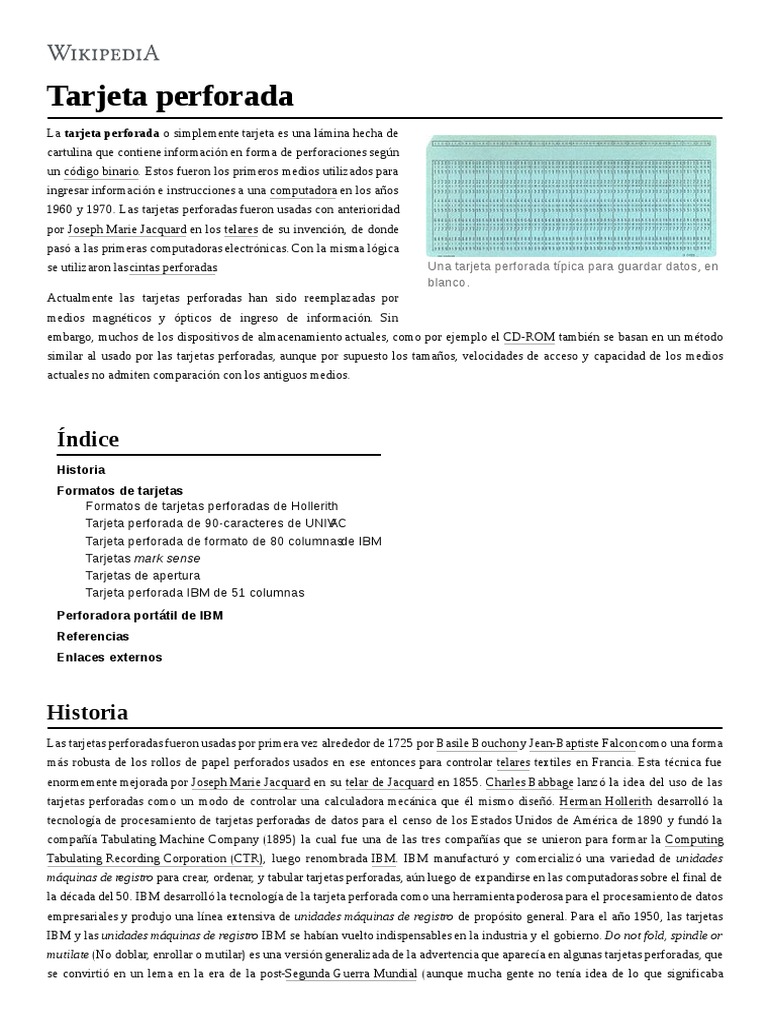 Tarjeta Perforada | PDF | Datos de computadora | Arquitectura de ...