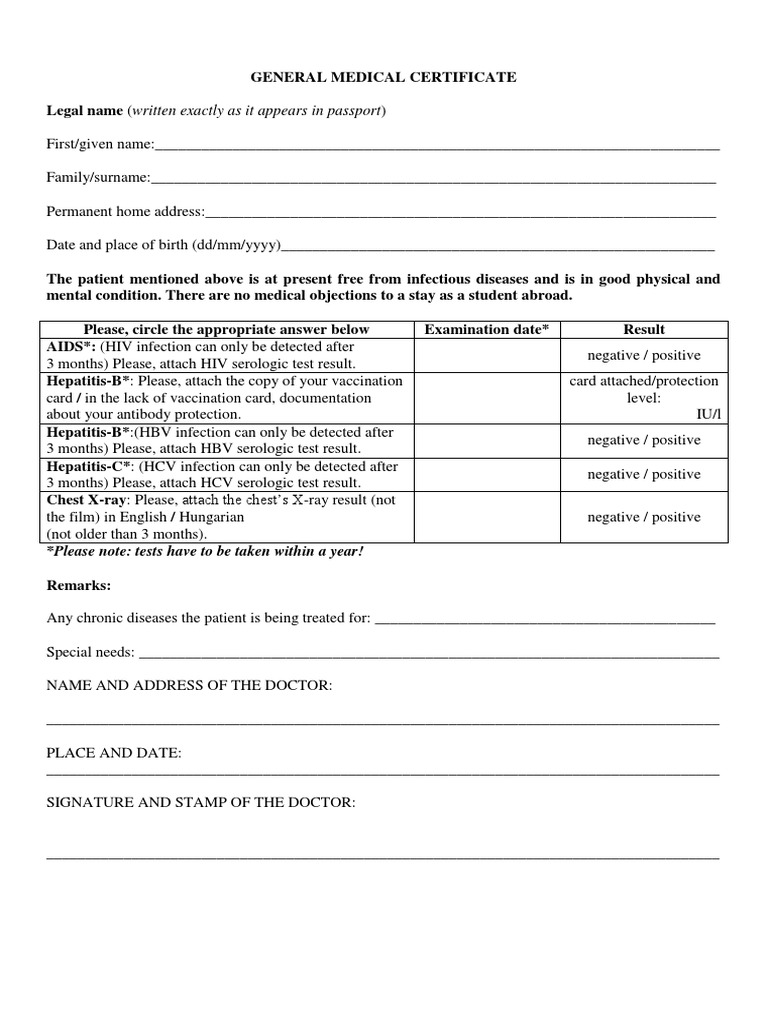 Medical Certificate Example | PDF | Hepatitis C | Infection