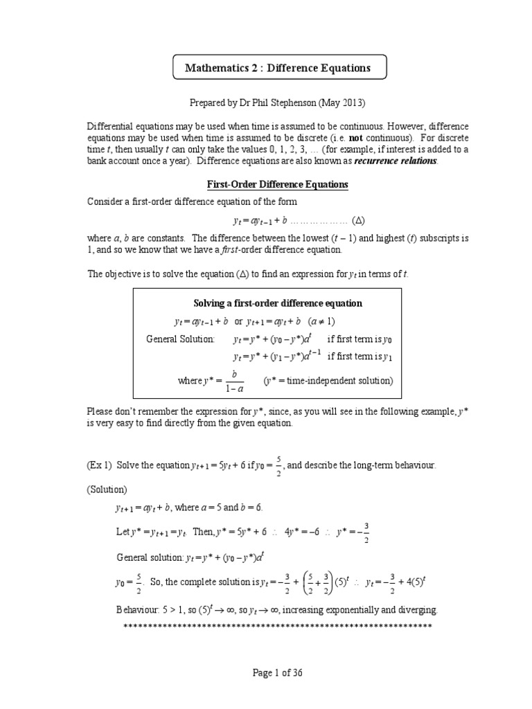 M2 Difference Eqns | PDF | Recurrence Relation | Eigenvalues And Eigenvectors