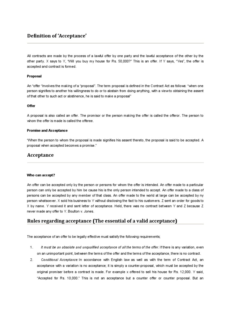 Definition of Valid Acceptance | PDF | Offer And Acceptance | Government