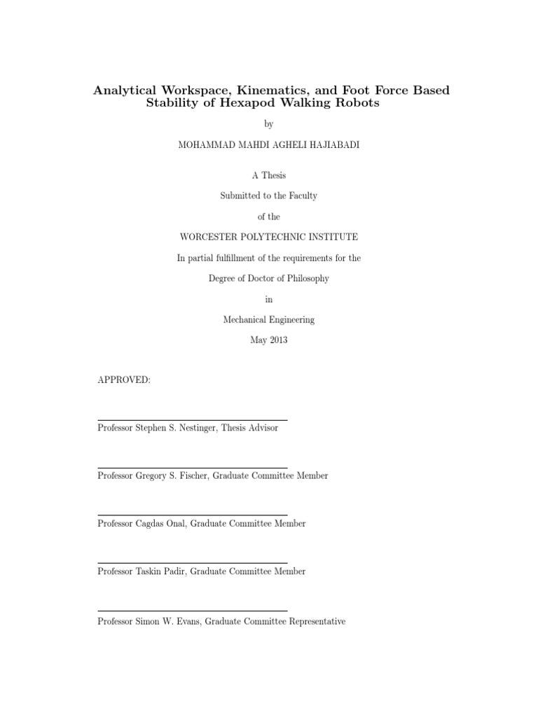 Analytical Workspace, Kinematics, and Foot Force Based Stability of ...